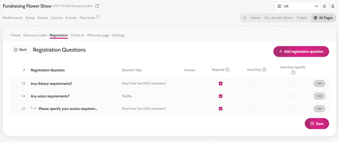 Adding registration questions to tickets