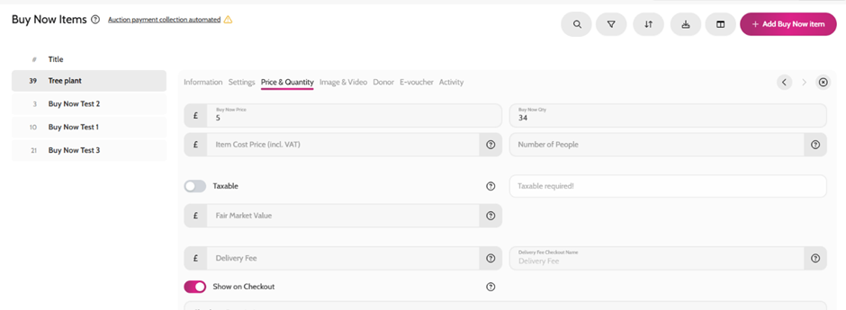 How to show Buy Now / Pledges / Prize Draw on Ticket Checkout